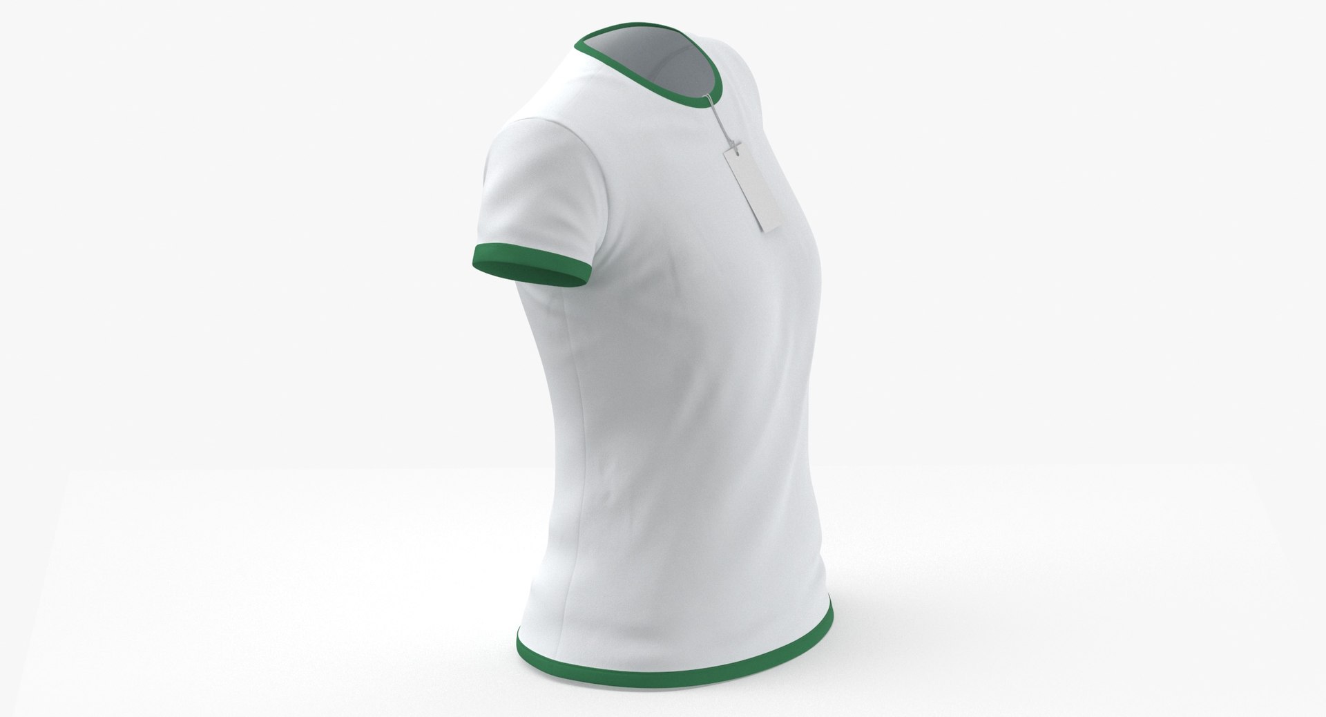 3D Female Crew Neck Worn With Tag White And Green 01 - TurboSquid 1738455