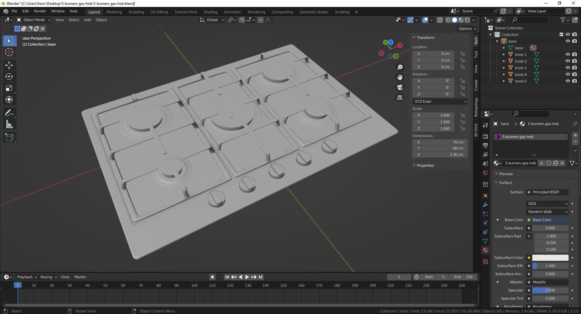 5 Burners Gas Hob 3D Model - TurboSquid 1974183