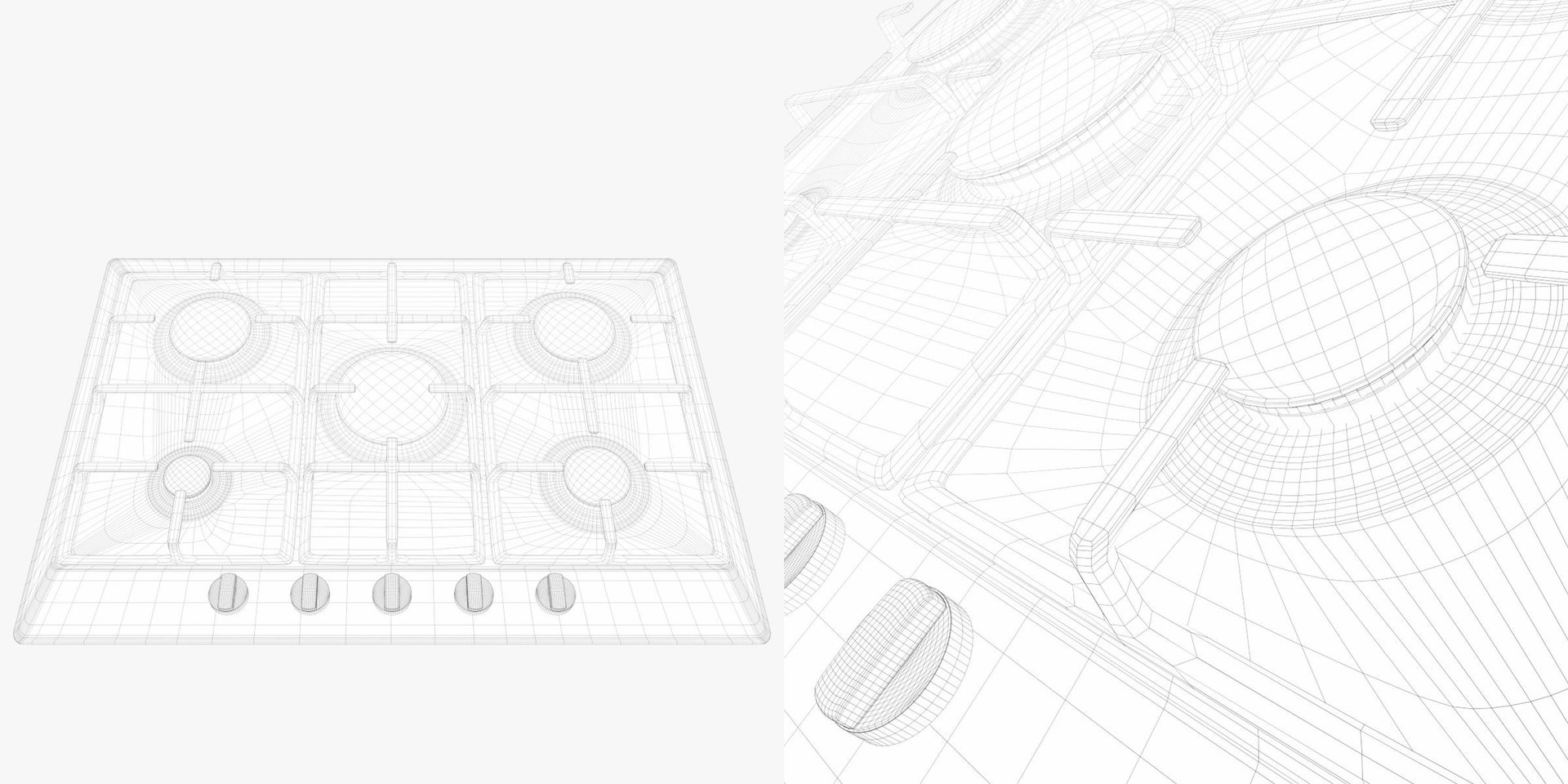 5 Burners Gas Hob 3D Model - TurboSquid 1974183