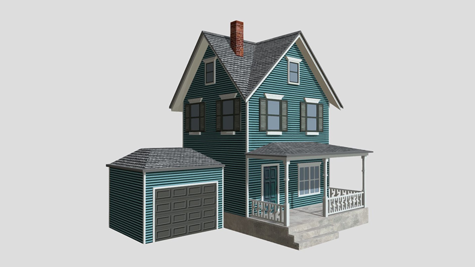 3D American Style Cottage - Town House Model - TurboSquid 2181302