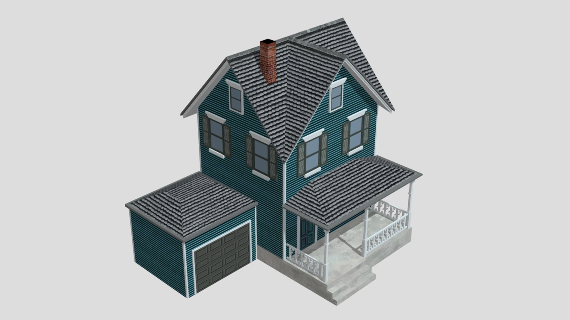 3D American Style Cottage - Town House Model - TurboSquid 2181302