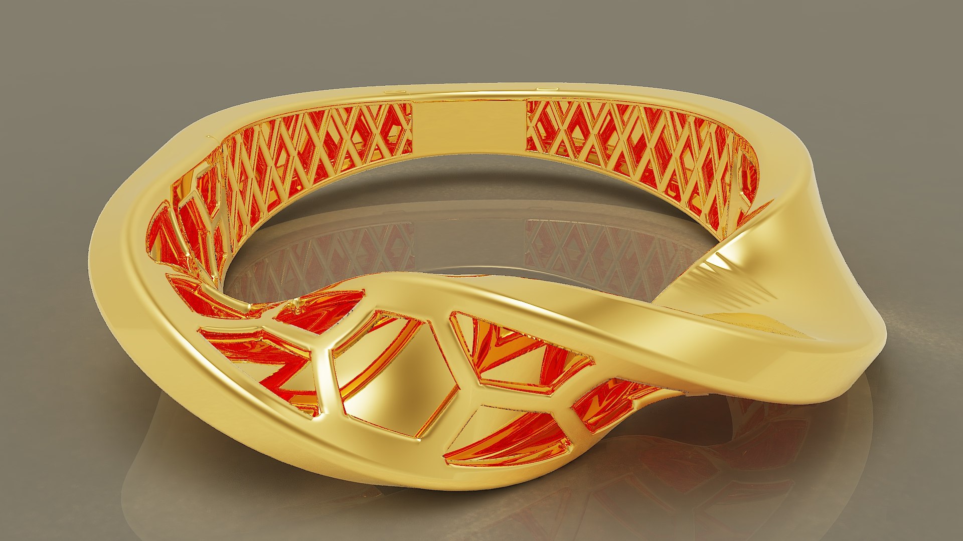 Hexagonal Pattern Twisted Gold Ring 3D - TurboSquid 2339010