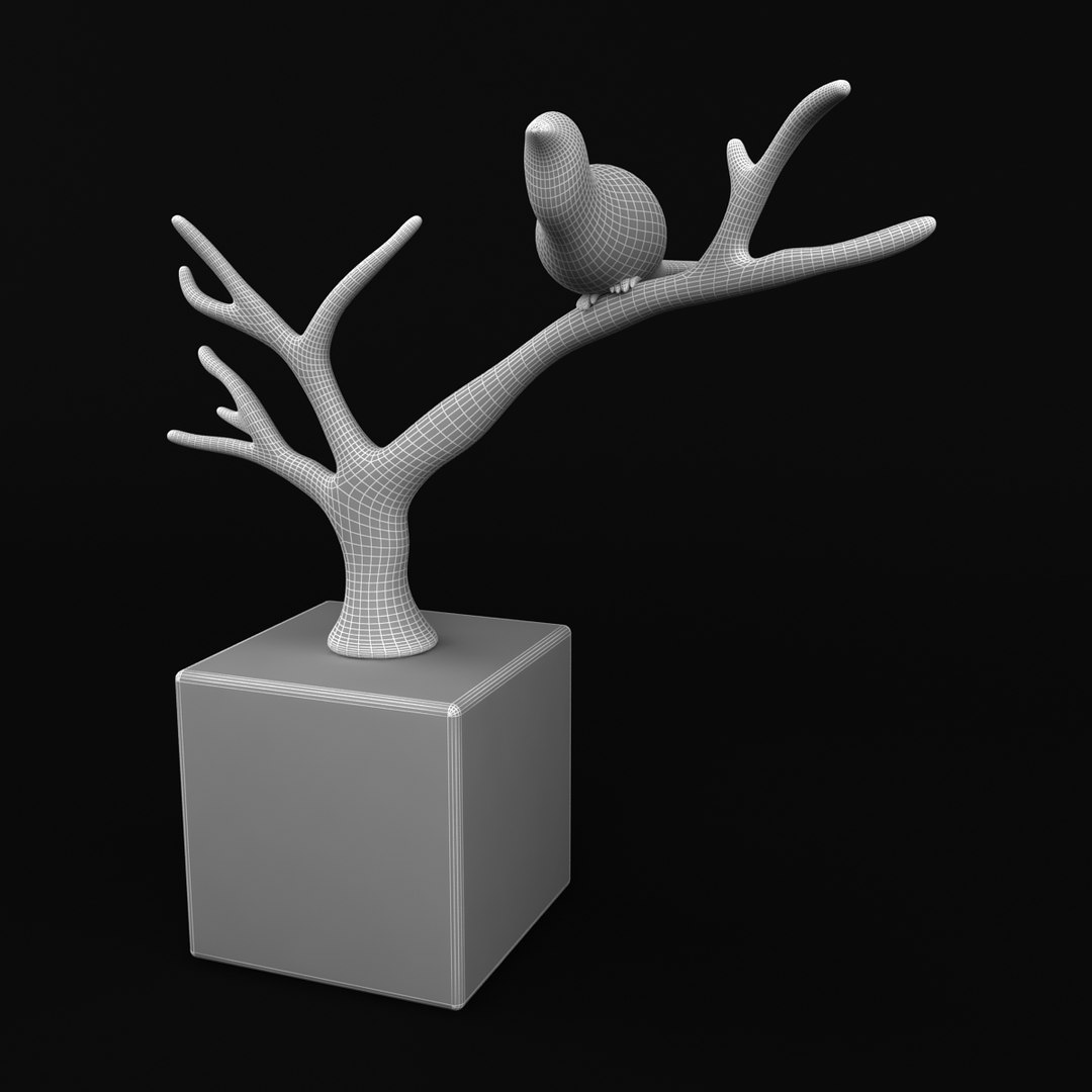 3d Model Bird Branches Statue