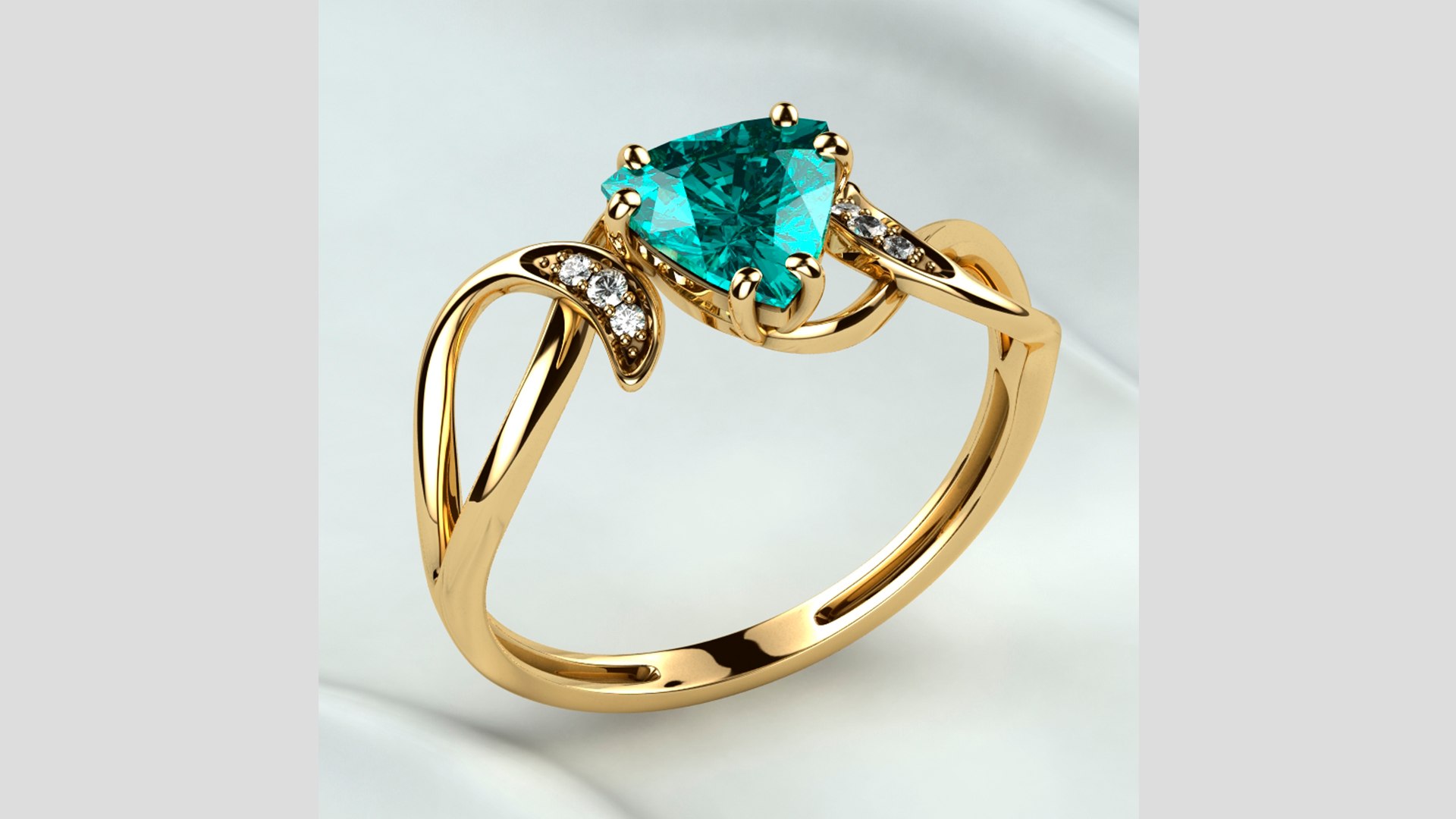 Topaz Trillion Cut Gem Gold Ring 3D Model - TurboSquid 1779257