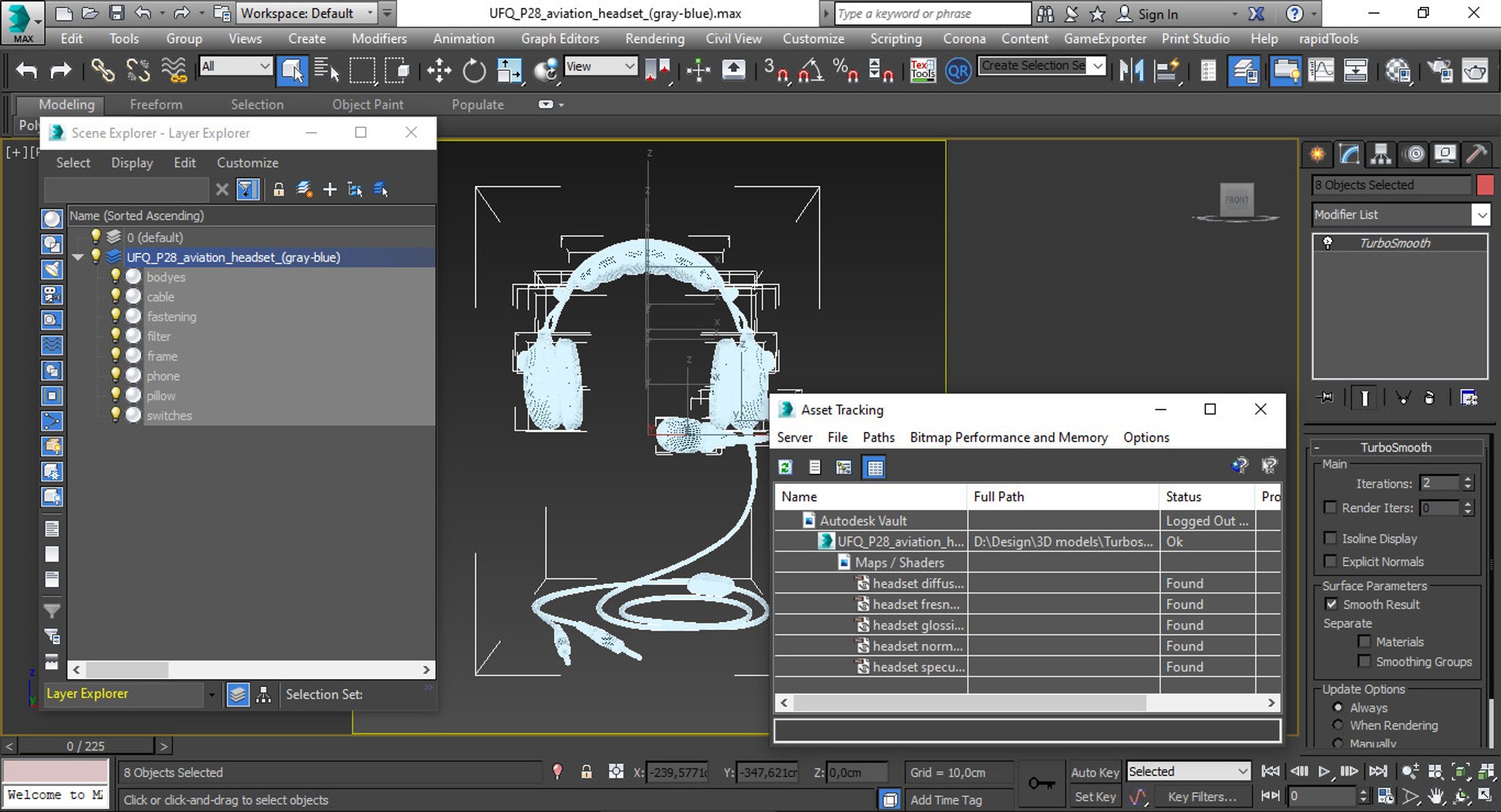 3D Model UFQ P28 Aviation Headset Gray - Blue - TurboSquid 2004200