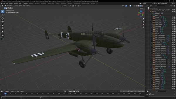 modelo 3d Messerschmitt Bf 110 o Me 110, caza pesado alemán de la ...
