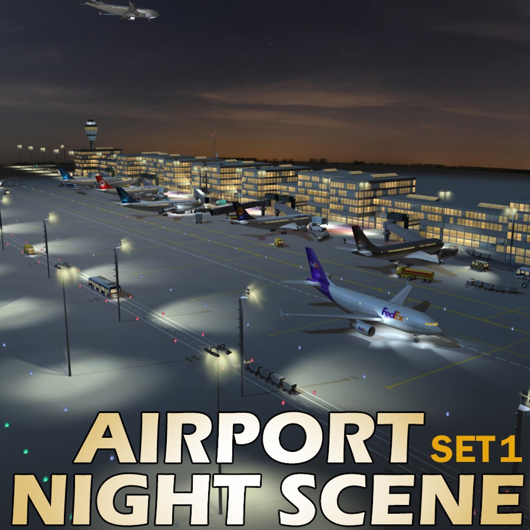 airport night scene air 3d max