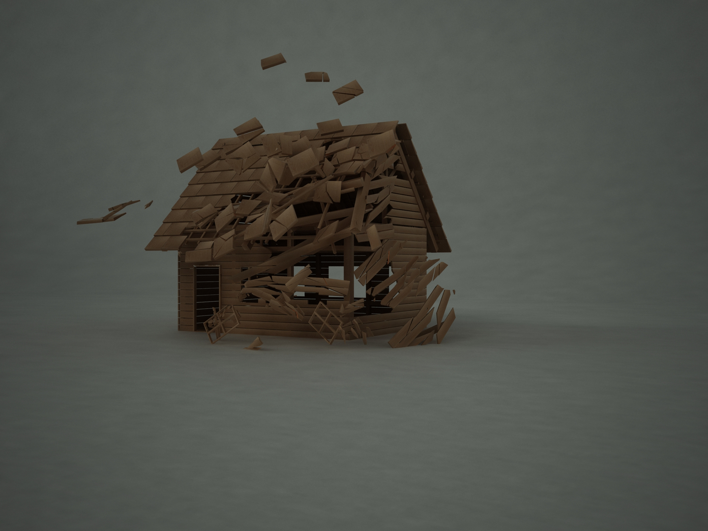 exploding house animation 3d model