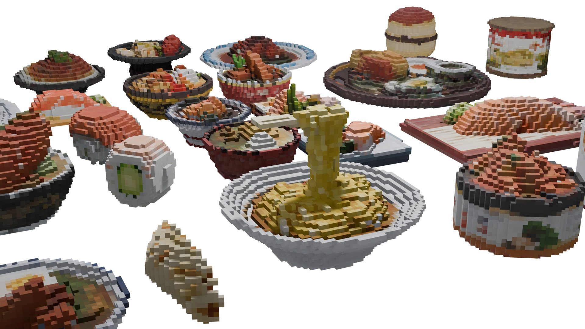 3D Model Tiny Asian Food 3D Model Collection Retro Pixel Style ...
