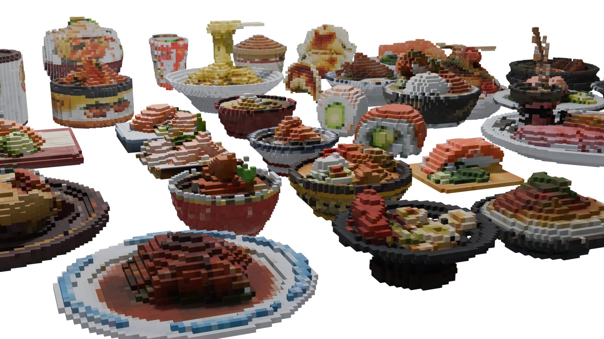 3D Model Tiny Asian Food 3D Model Collection Retro Pixel Style ...
