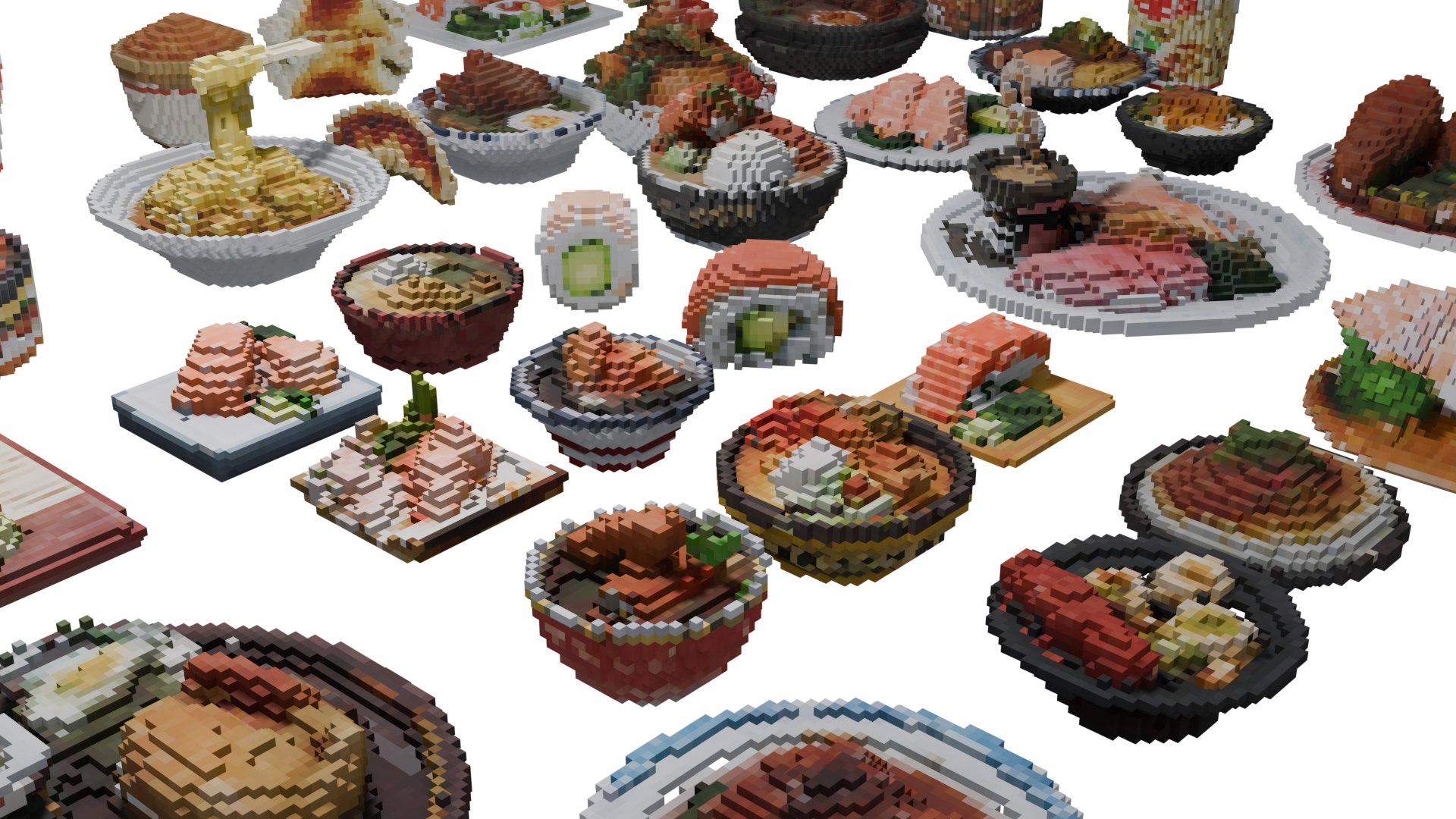 3D Model Tiny Asian Food 3D Model Collection Retro Pixel Style ...