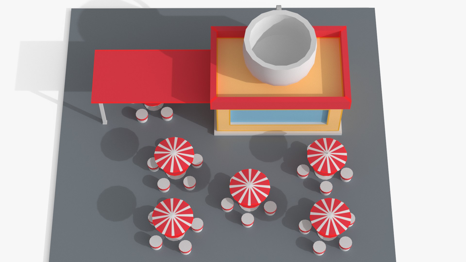 3D Low Poly Coffee Shop With Patio Tables Model - TurboSquid 2416907