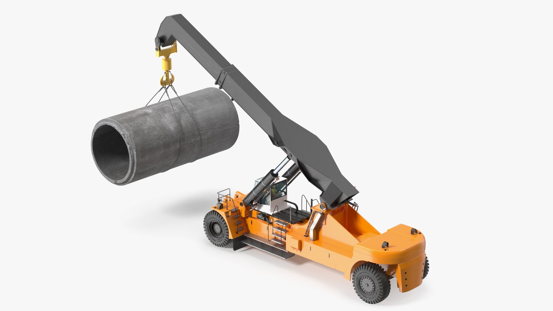 Worker On A Reachstacker Loading Concrete Pipes 3D Model - TurboSquid ...