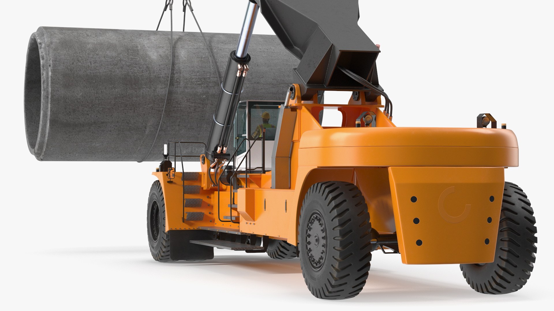 Worker On A Reachstacker Loading Concrete Pipes 3D Model - TurboSquid ...