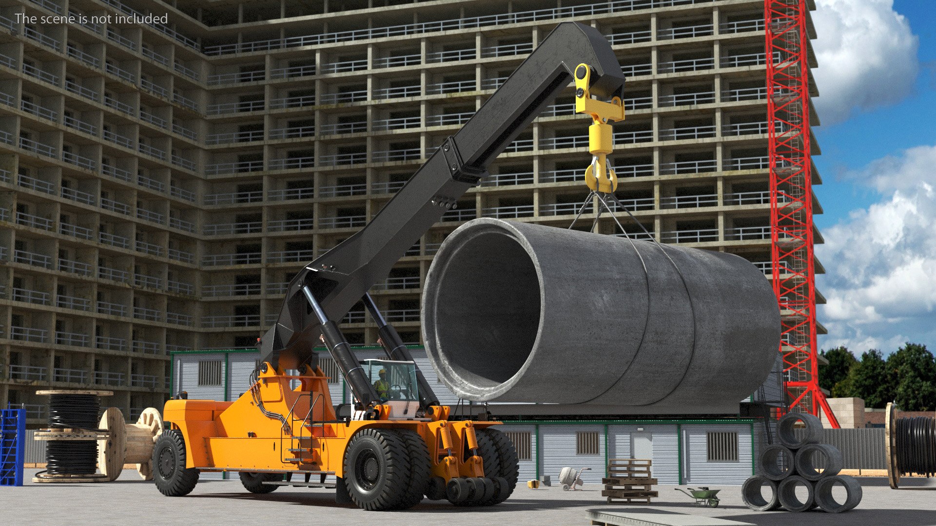 Worker On A Reachstacker Loading Concrete Pipes 3D Model - TurboSquid ...