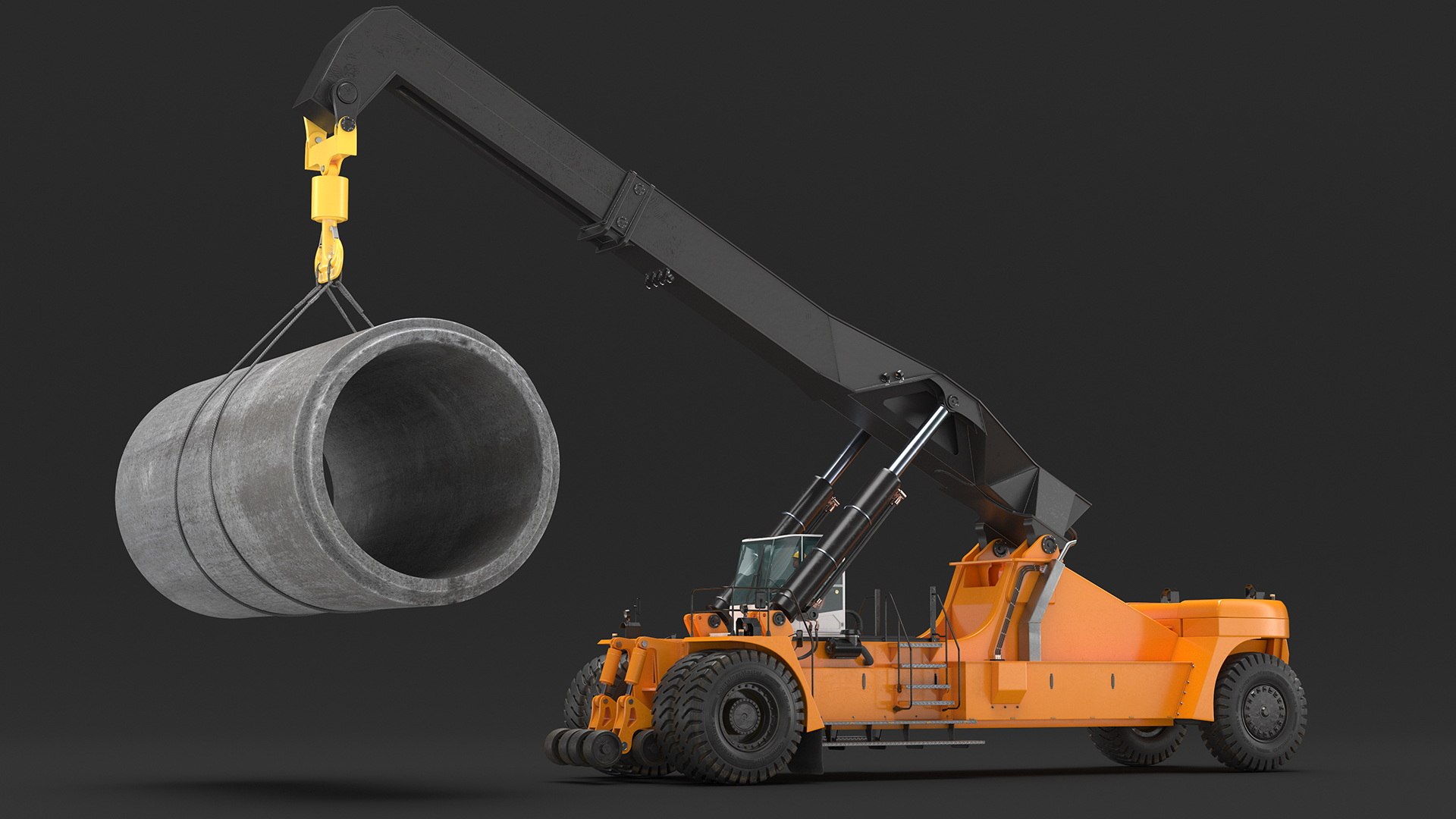 Worker On A Reachstacker Loading Concrete Pipes 3D Model - TurboSquid ...