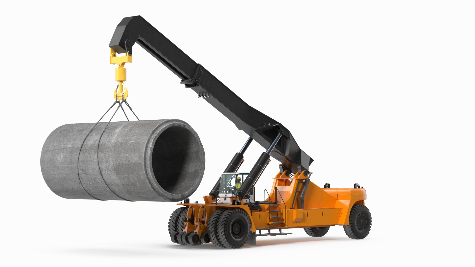 Worker On A Reachstacker Loading Concrete Pipes 3D Model - TurboSquid ...