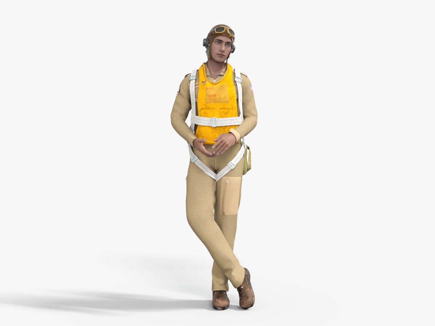 3D Model Pilot Of WW2 Uniform Rigged Animated Low-poly 3D Model ...