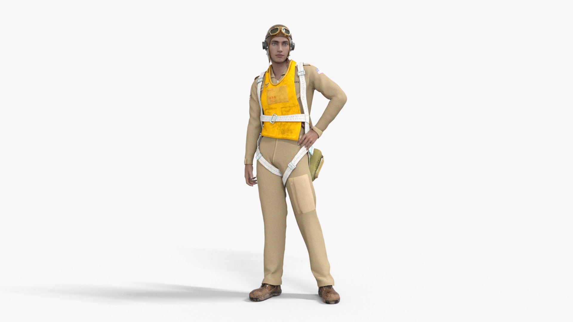 3D Model Pilot Of WW2 Uniform Rigged Animated Low-poly 3D Model ...