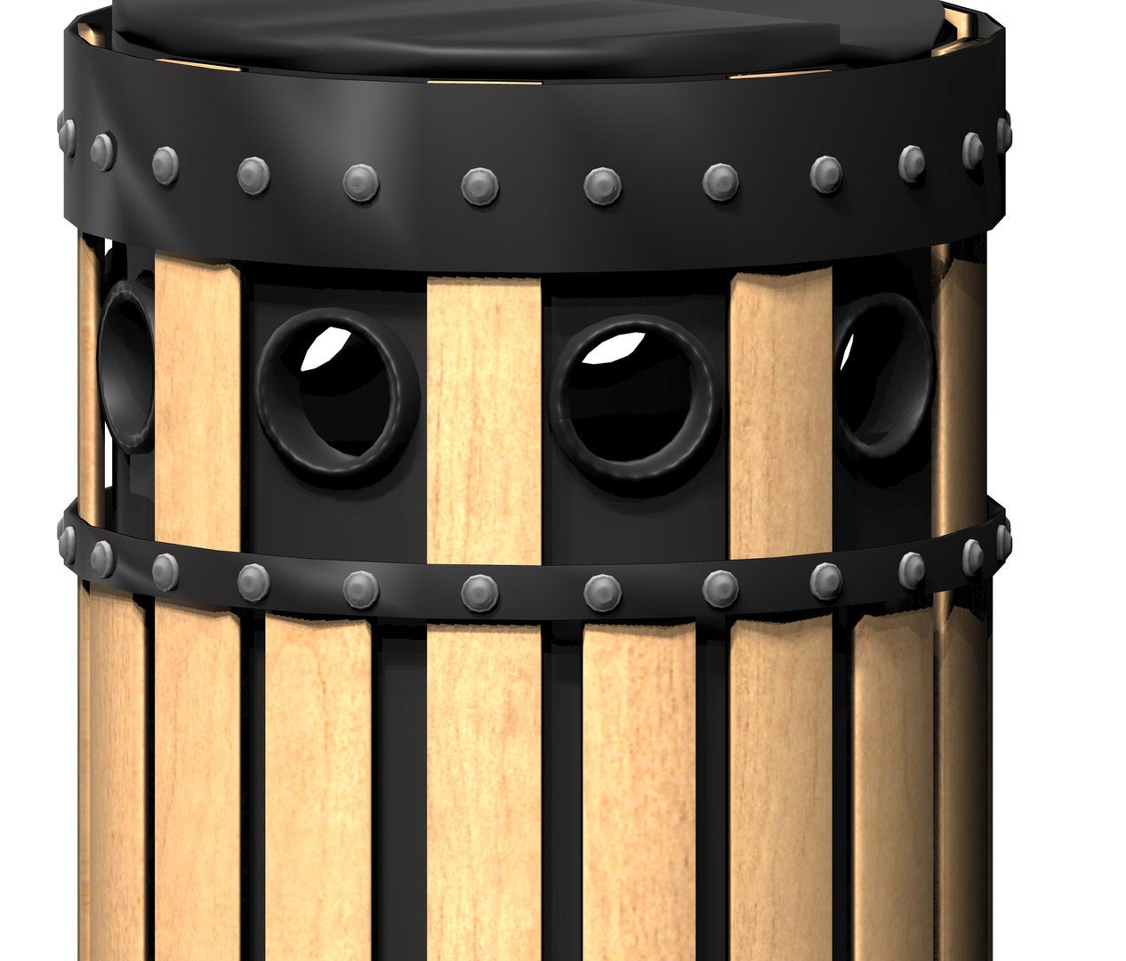 3D Wooden circular cage type trash can with metal feet - TurboSquid 2130519