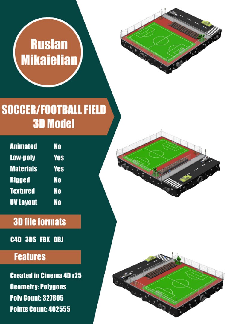 Football Soccer Field Low Poly 3d Model Model - TurboSquid 1882496
