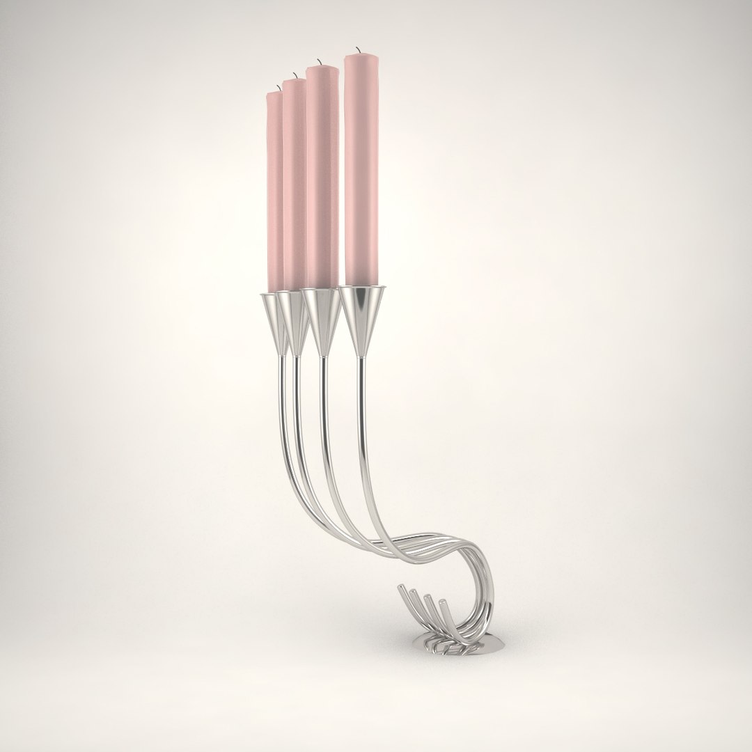 3d Silver Candlestick Candles Model