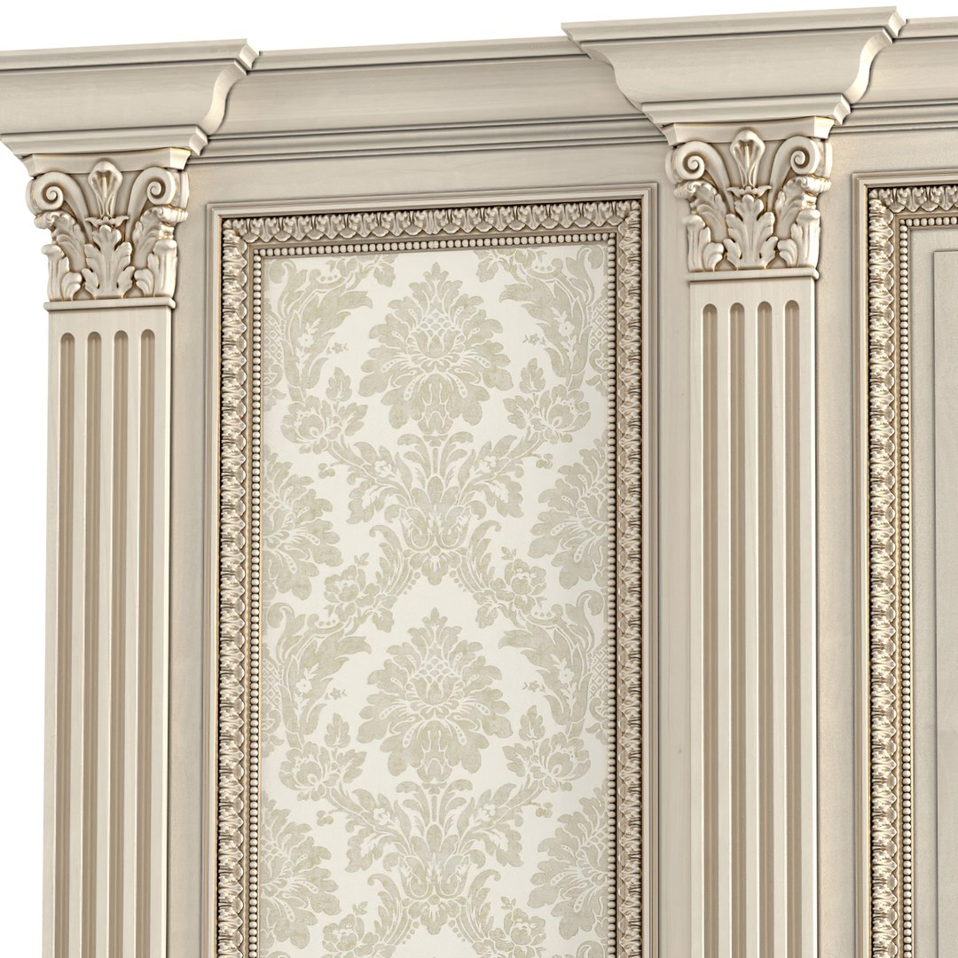 Wall wood boiserie paneling with Wallpaper 3D model - TurboSquid 1763302
