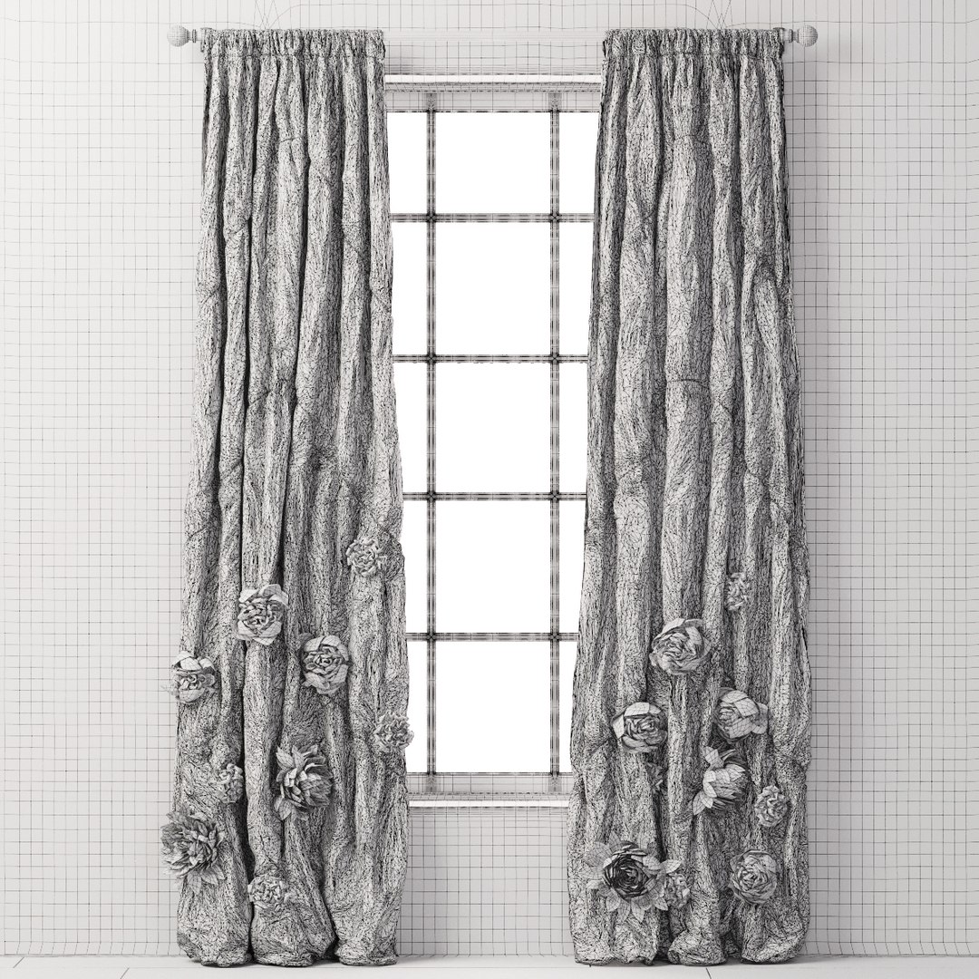 Curtains washed appliqued fleur 3D model - TurboSquid 1259674