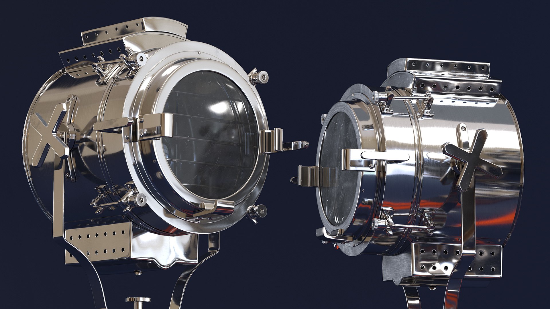 Retro Searchlight Lamp Wooden Tripod Rigged For Modo 3D Model ...