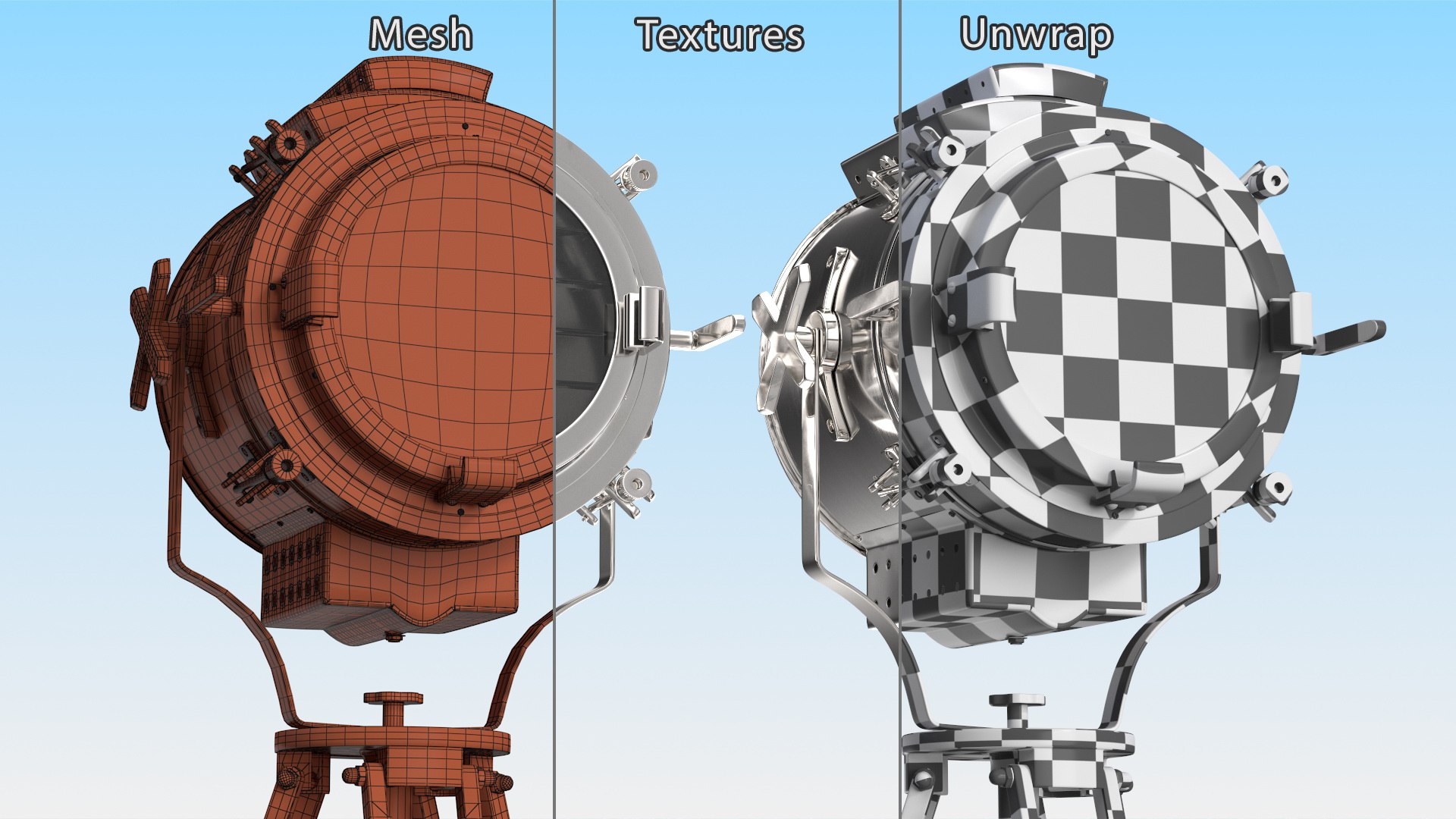 Retro Searchlight Lamp Wooden Tripod Rigged For Modo 3D Model ...