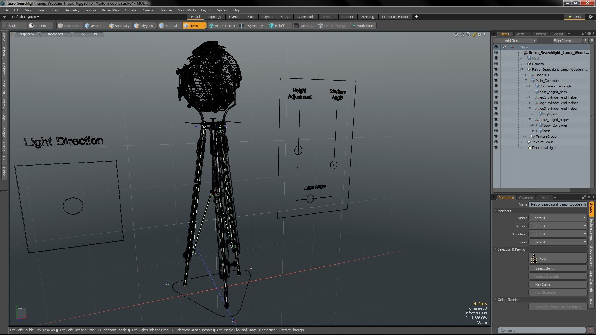 Retro Searchlight Lamp Wooden Tripod Rigged For Modo 3D Model ...