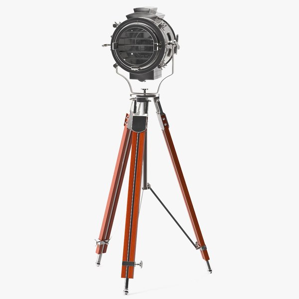 modelo 3d Retro Searchlight Lamp Wooden Tripod Rigged for Modo ...