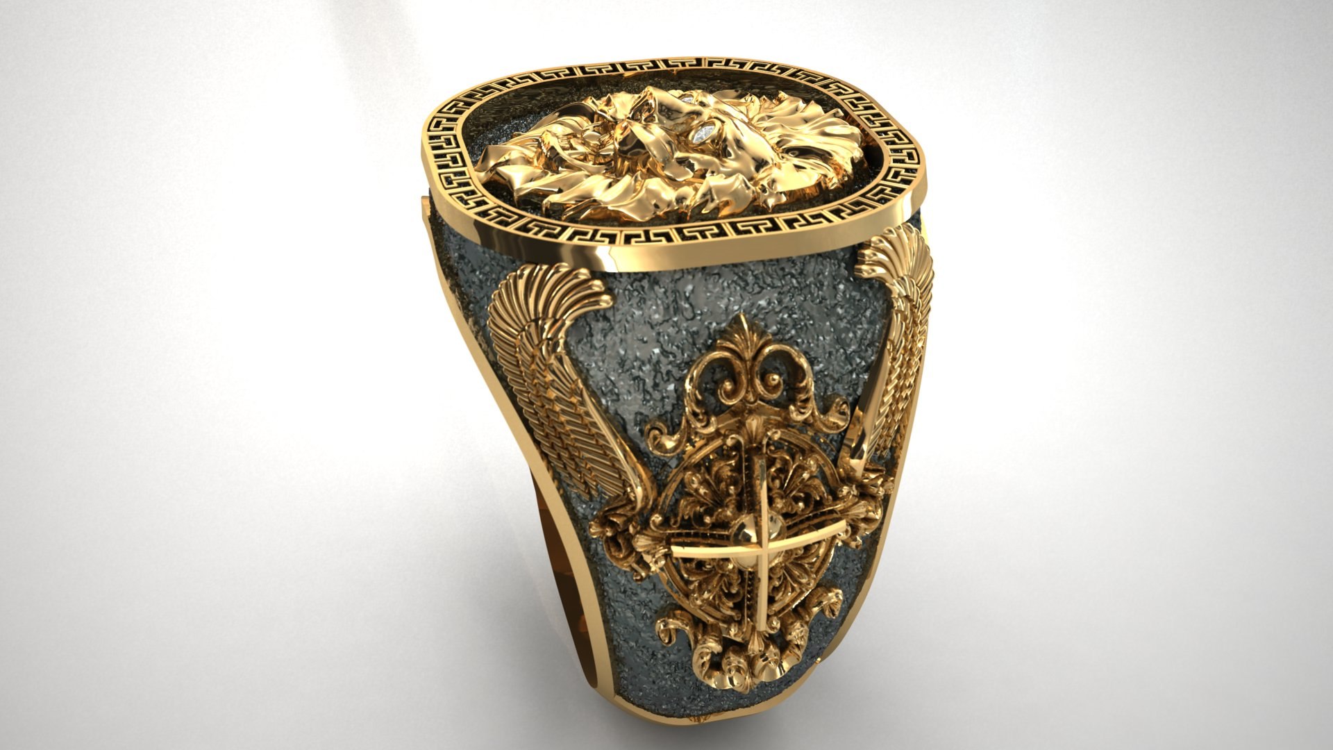 3D Lion Cross Angel Diamond Ring Model - TurboSquid 2259499