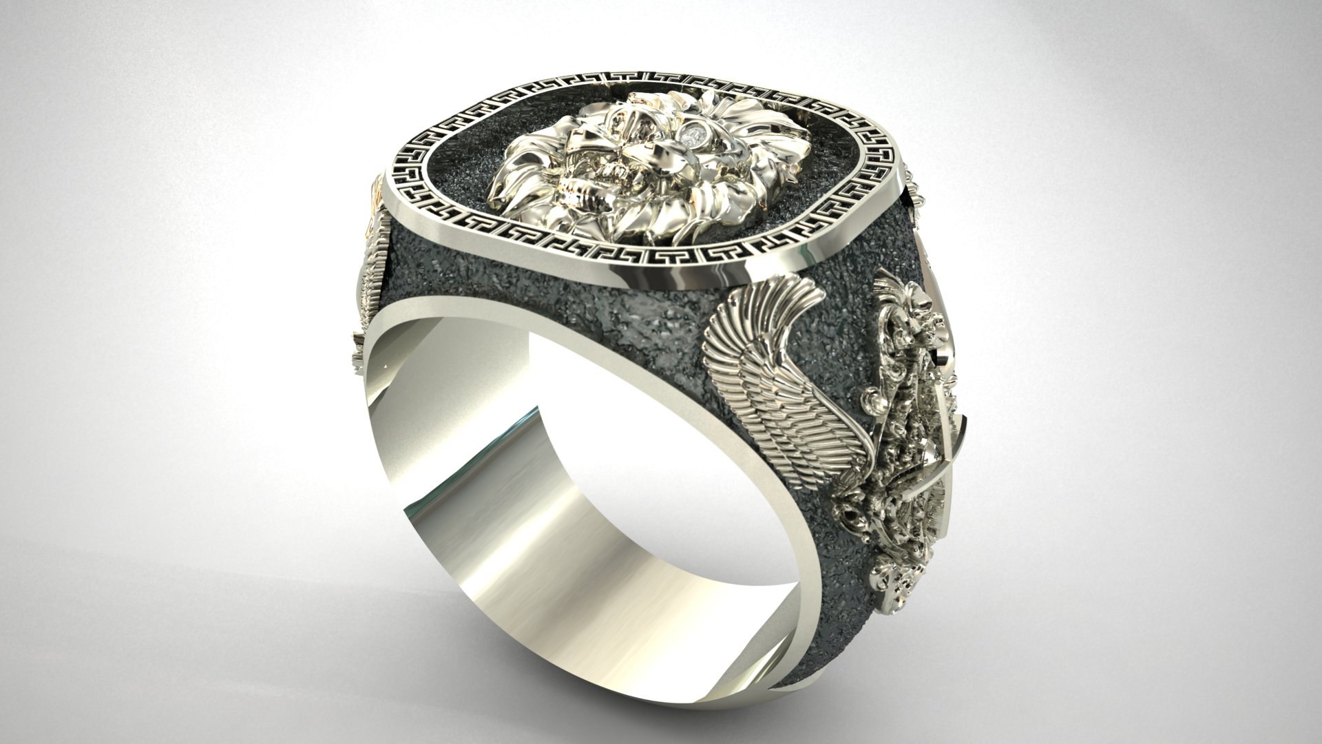 3D Lion Cross Angel Diamond Ring Model - TurboSquid 2259499