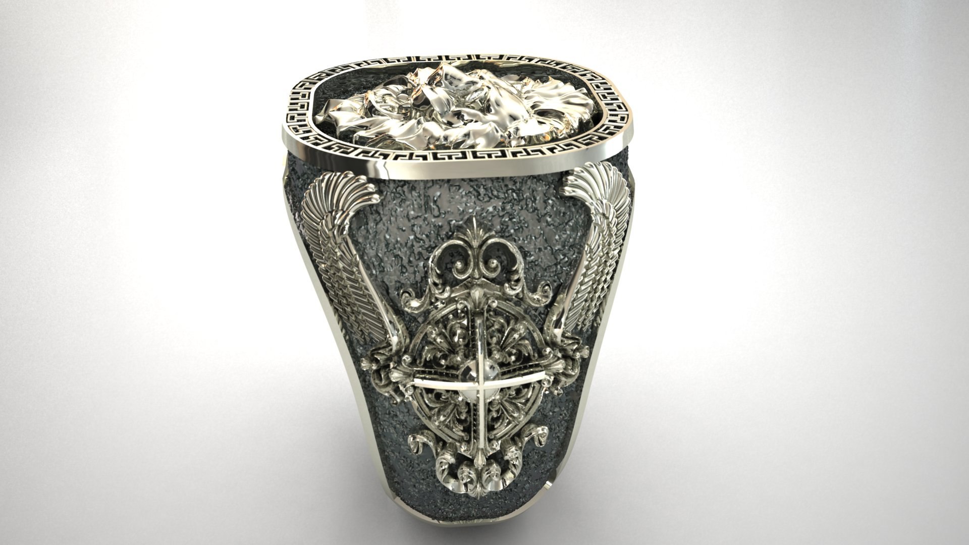 3D Lion Cross Angel Diamond Ring Model - TurboSquid 2259499