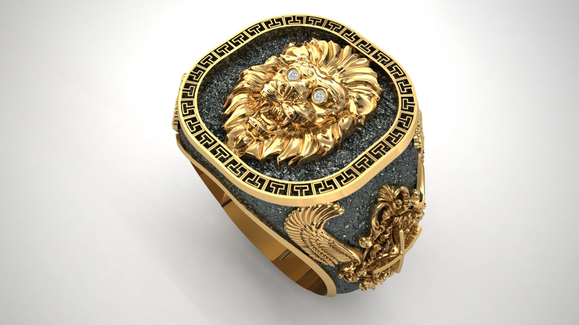 3D Lion Cross Angel Diamond Ring Model - TurboSquid 2259499
