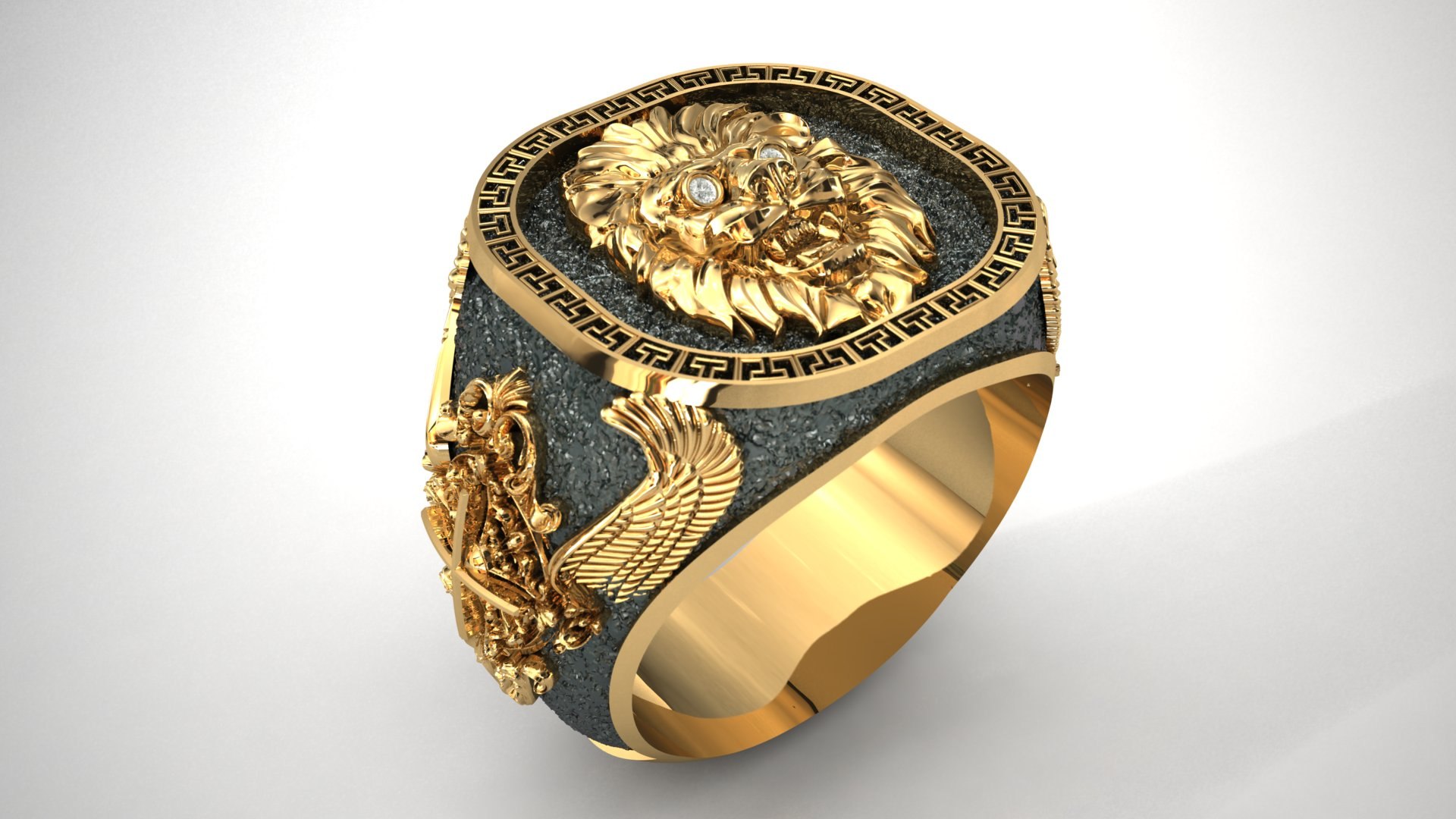 3D Lion Cross Angel Diamond Ring Model - TurboSquid 2259499