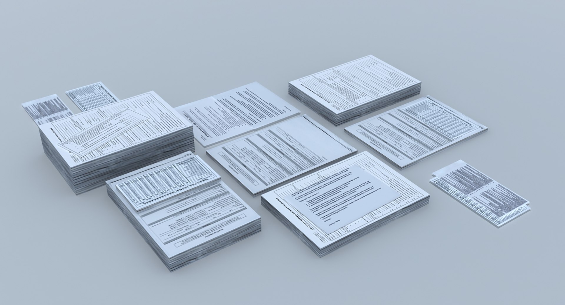 Desk Paperwork Documents 3d Model