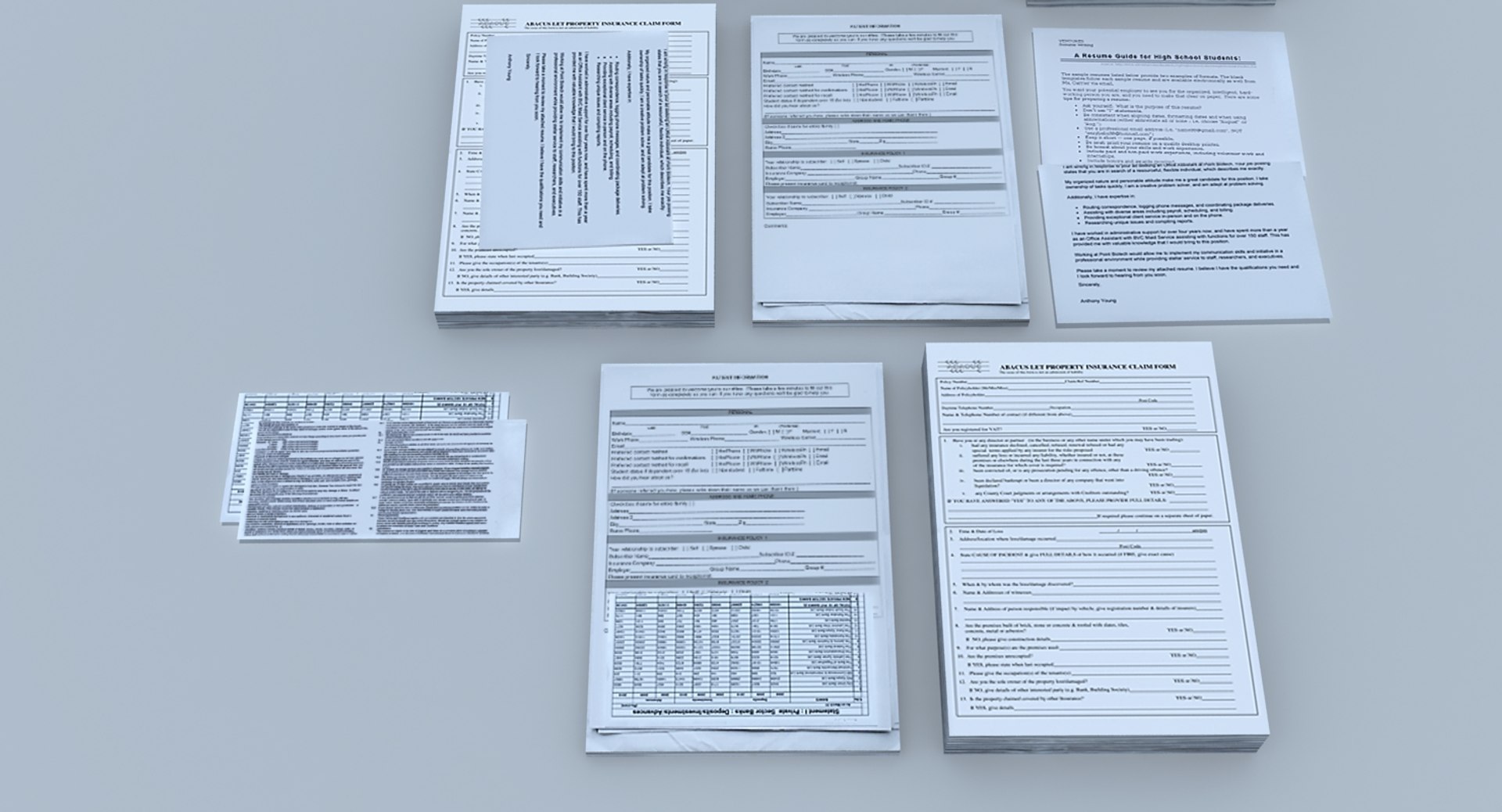 Desk Paperwork Documents 3d Model