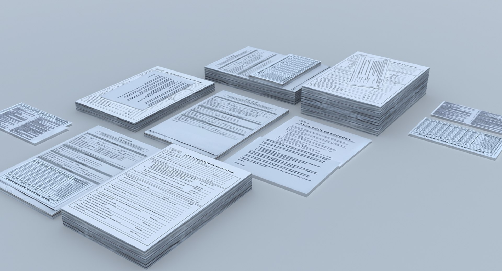 Desk Paperwork Documents 3d Model