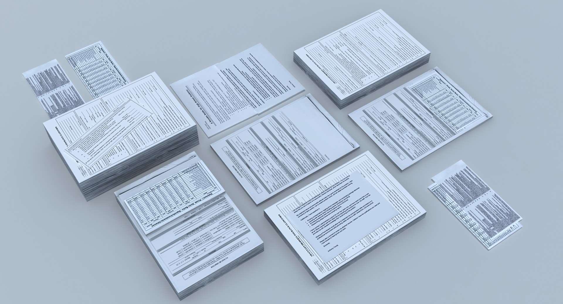 Desk Paperwork Documents 3d Model