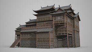 3D ancient building three-storey model - TurboSquid 1642755