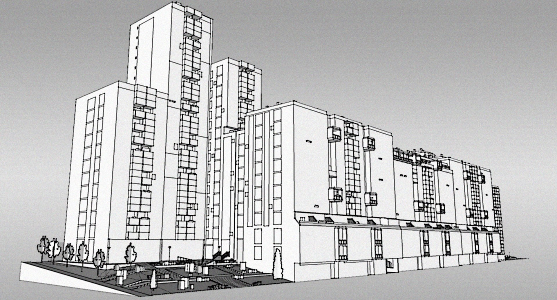 Concrete Complex Residential 3d 3ds