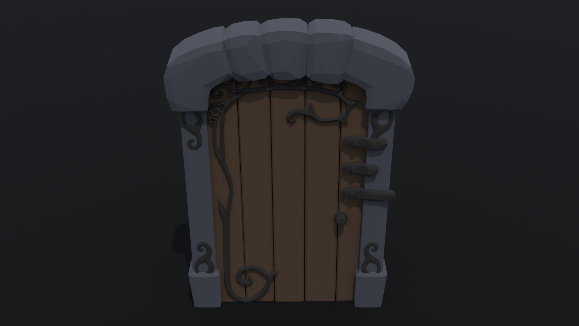 Low-poly cartoon fantasy dungeon door Polygonal Style 3D model ...