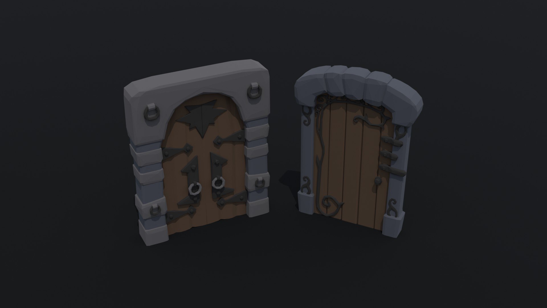 Low-poly cartoon fantasy dungeon door Polygonal Style 3D model ...