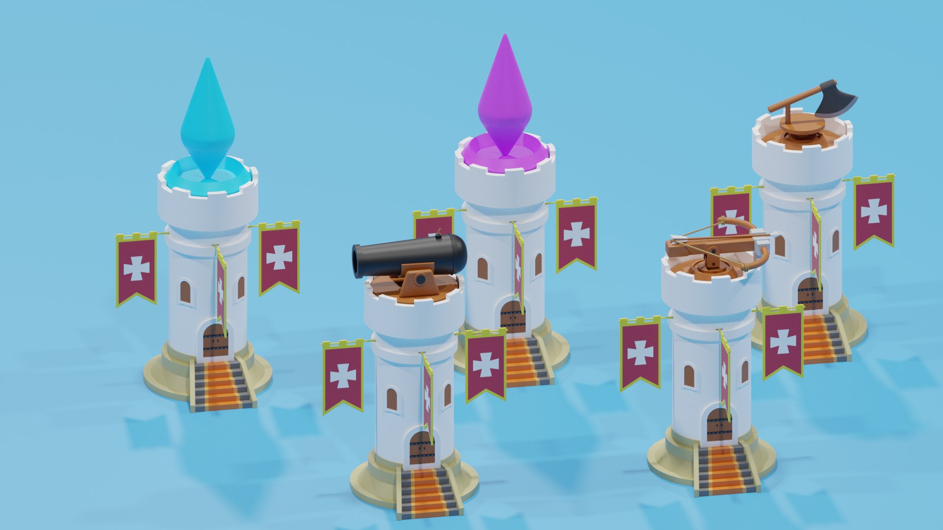 3D Model Cartoon Tower Defense Towers Collection - TurboSquid 2065893