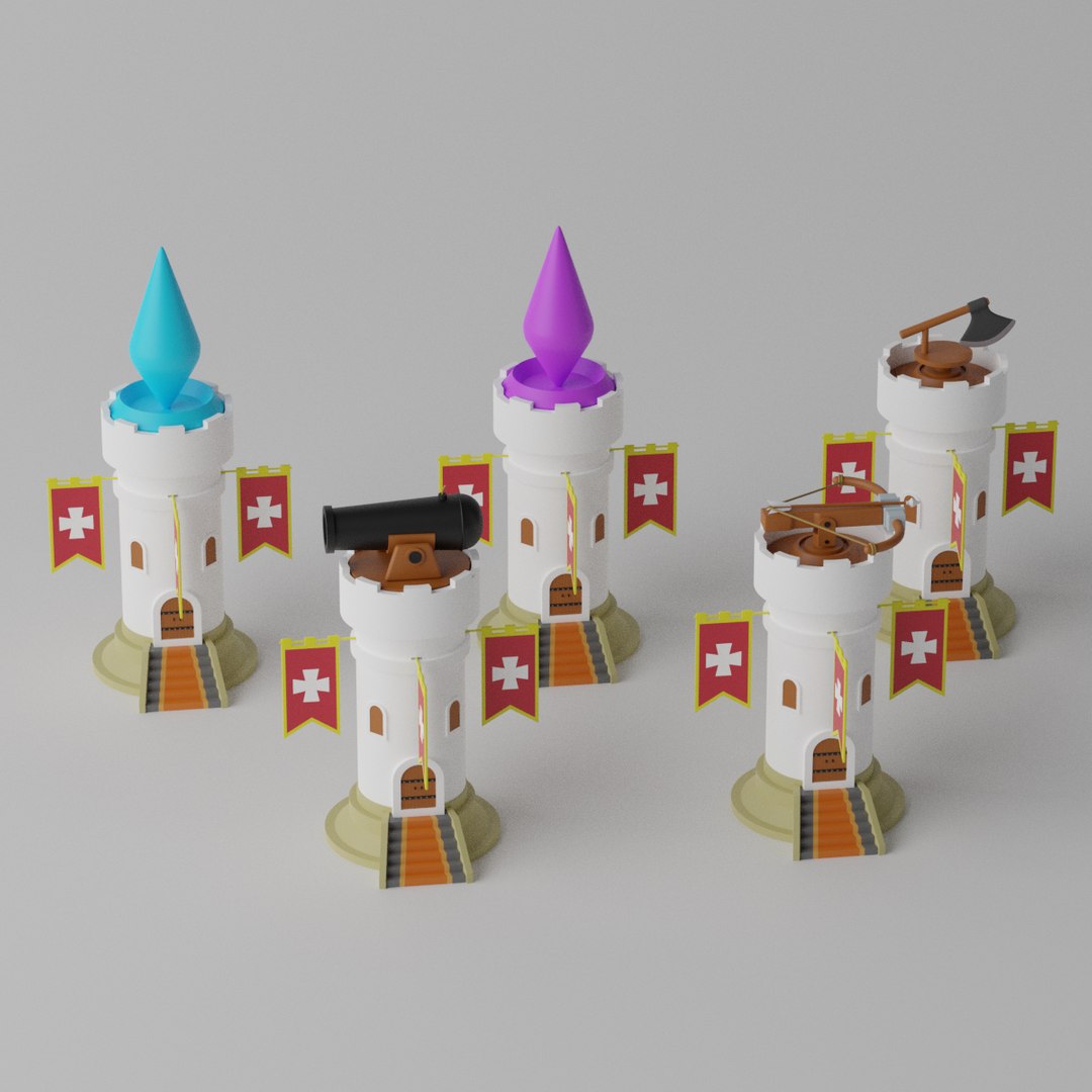 3D Model Cartoon Tower Defense Towers Collection - TurboSquid 2065893