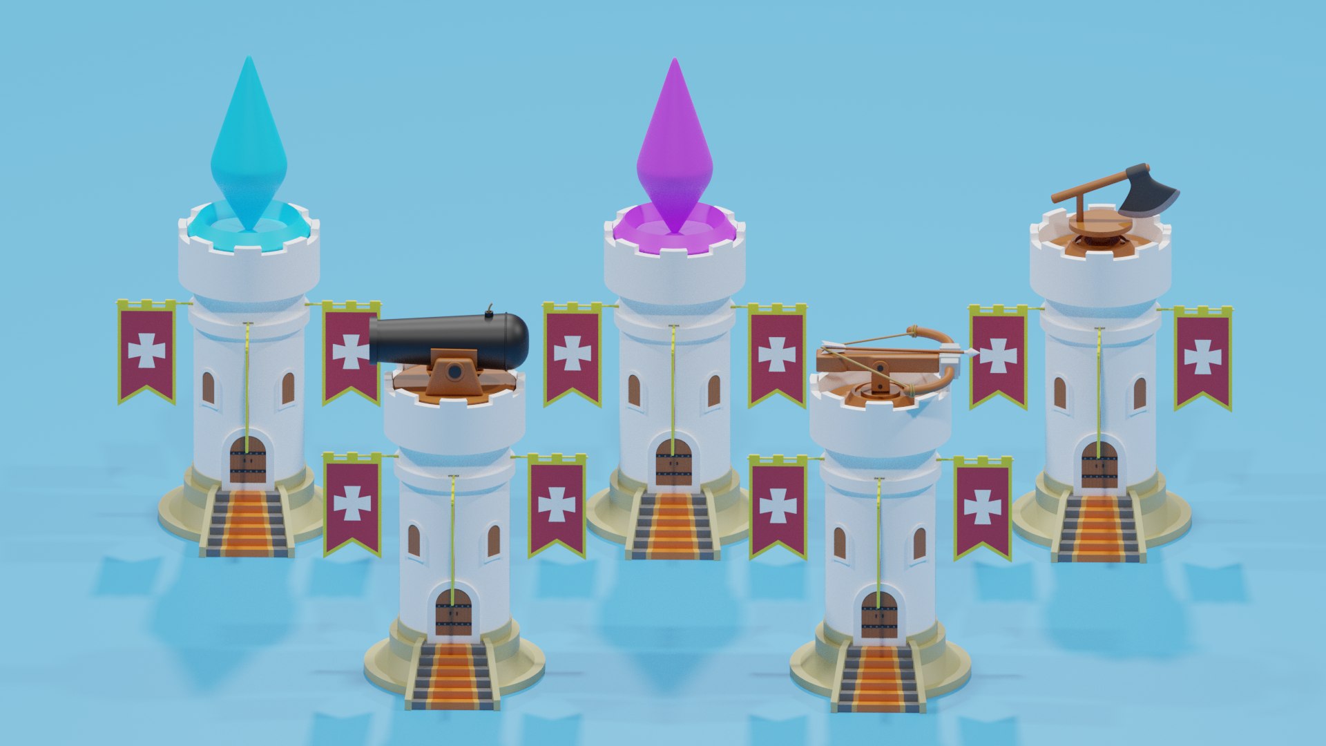 3D Model Cartoon Tower Defense Towers Collection - TurboSquid 2065893