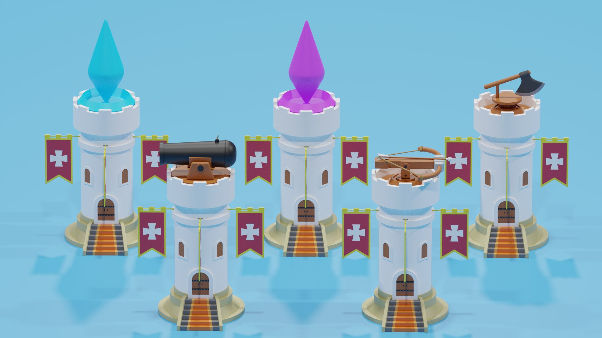 3D Model Cartoon Tower Defense Towers Collection - TurboSquid 2065893
