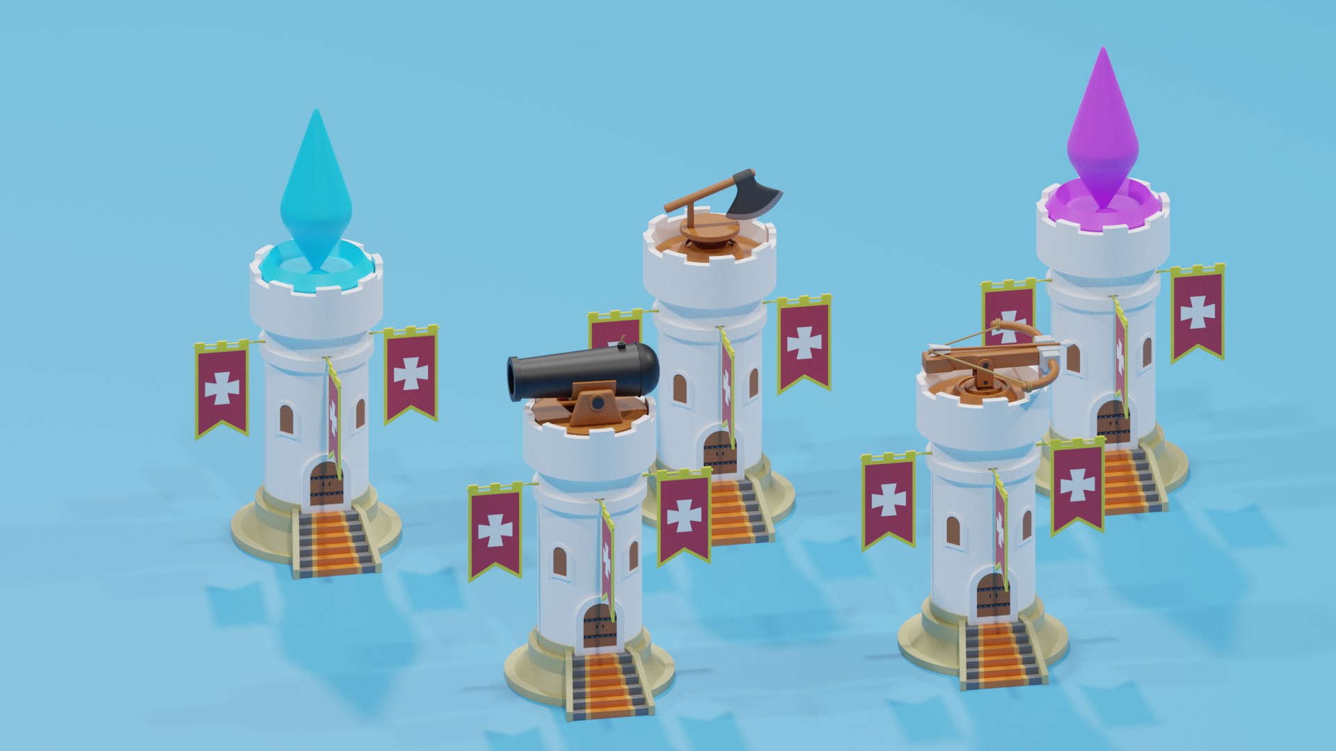 3D Model Cartoon Tower Defense Towers Collection - TurboSquid 2065893
